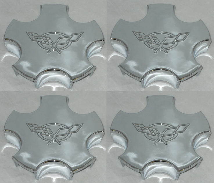 4 EMBOSSED FLAGS Z06 00 04 CHEVY CORVETTE C5 CHROME WHEEL RIM CENTER WheelCenterCap