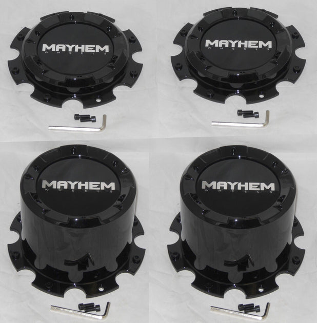 4 Dually Mayhem 8107 Cogent Gloss Black Wheel Center Cap C108107B02F C ...
