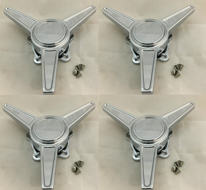 SET OF 4 SPINNER FITS U.S. MAGS WHEEL RIM CHROME CENTER CAPS TRIBAR KN ...