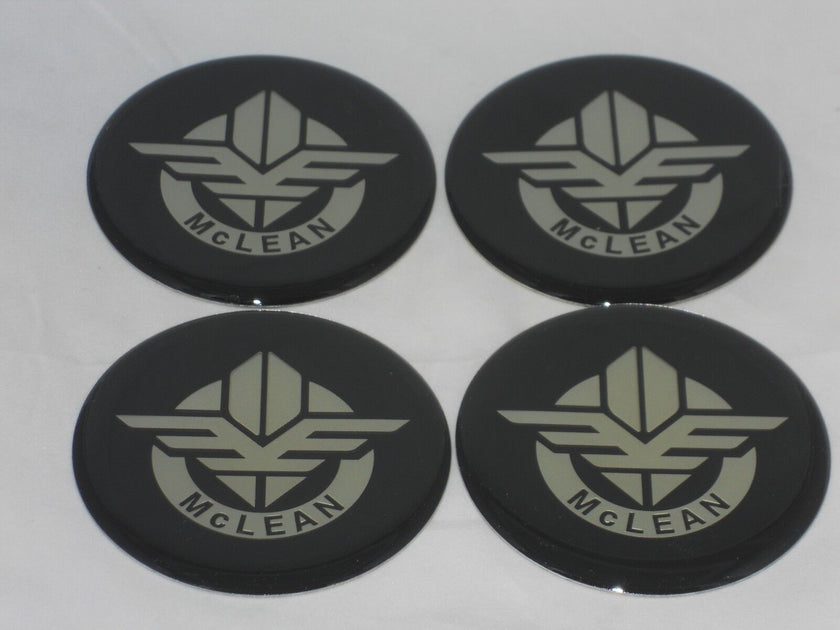 4 - BLACK McLEAN WIRE WHEEL RIM CENTER CAP ROUND STICKER LOGO 2.75" 70 ...