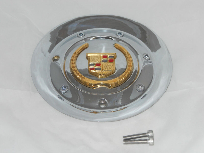 MC2 CADILLAC GOLD WREATH CREST CHROME 7" DIA WHEEL RIM CENTER CAP WITH ...