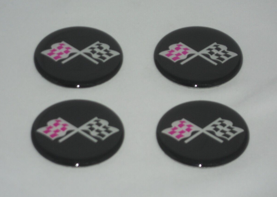 4 CORVETTE FLAG STYLE WHEEL RIM CENTER CAP EMBLEM STICKER LOGO 1-3/4 ...