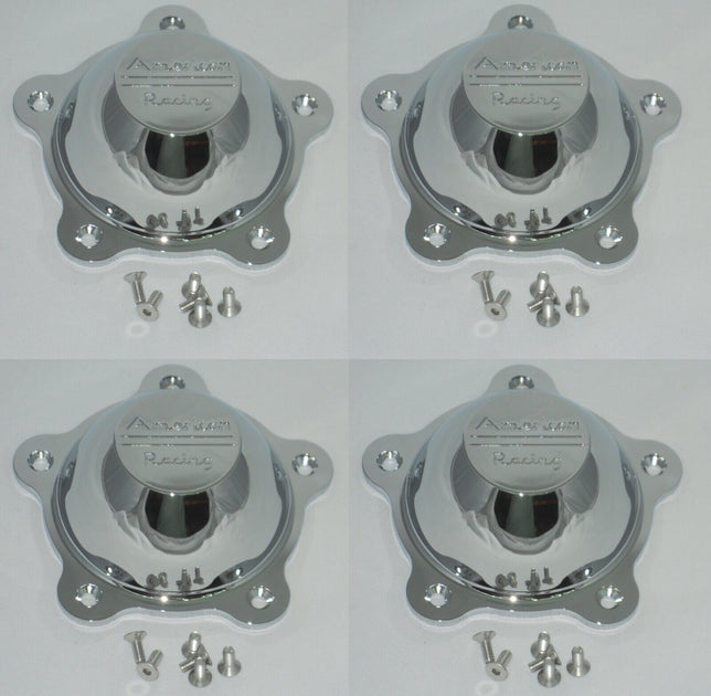 4 - CHROME AMERICAN RACING 3505293 WHEEL RIM CENTER CAPS 2-1/4" SCREW ...